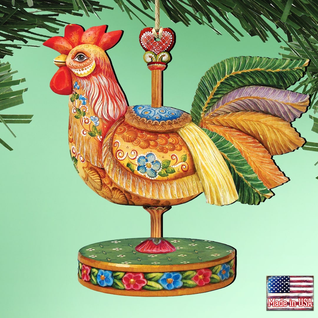 Carousel Rooster Ornament - Christmas Decor - Handcrafted Wooden ...
