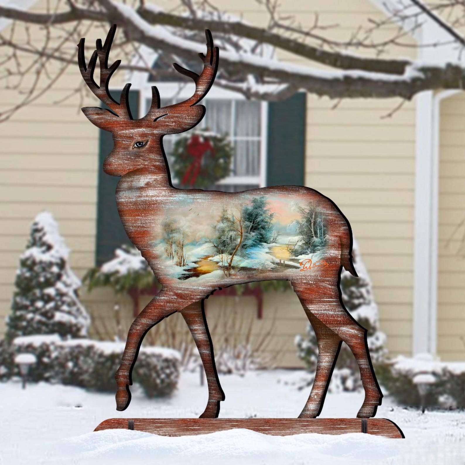 Holiday Outdoor Decor - Deer Scenic Free-standing Yard Decor, Lawn Sign ...