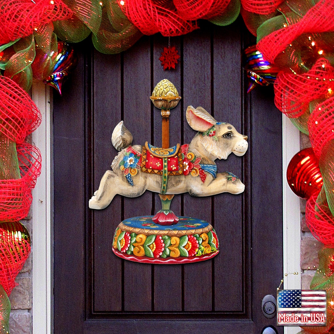 Outdoor Holiday Christmas Carousel Bunny Christmas Door Hanger Wall ...