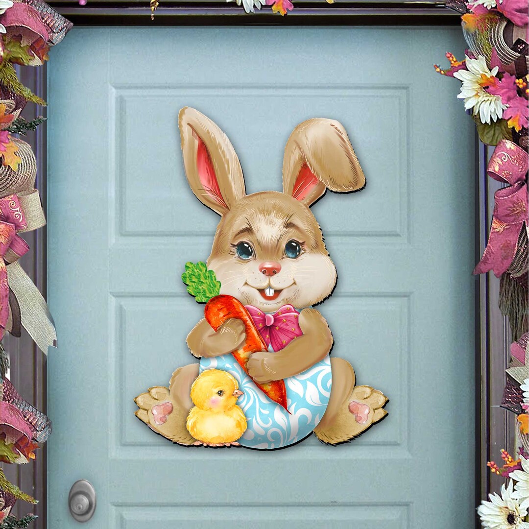 Wood Home Decor Bunny With Chick Door Hanger by G. Debrekht Easter ...