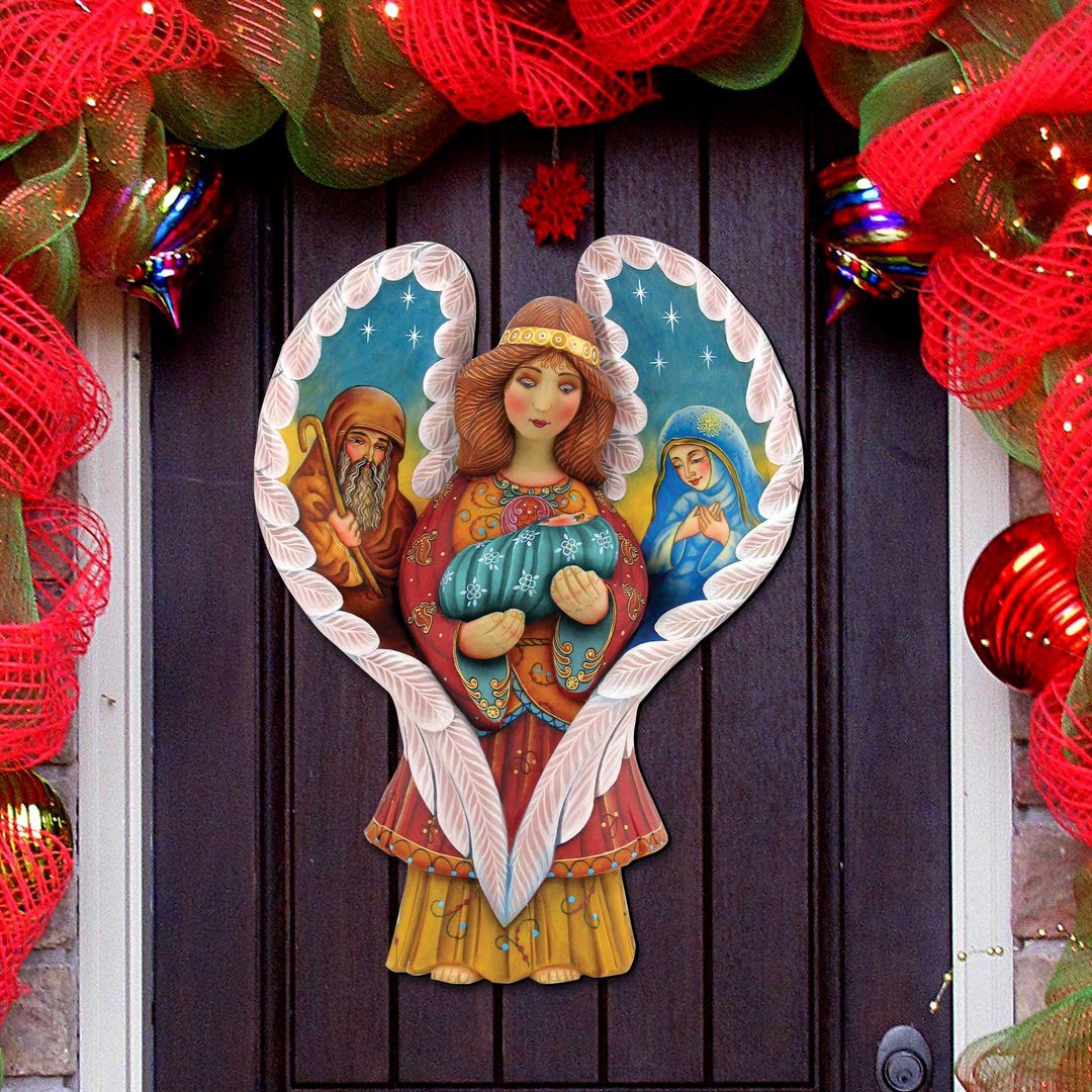 Outdoor Nativity Angel Scene Holiday Door Hanger Wall Decor for Home ...