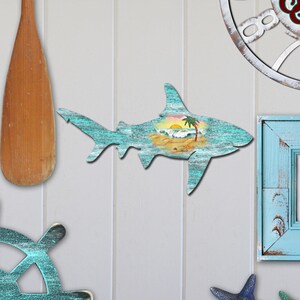 Ocean Waves Shark Door Hanger Wooden Wall Hanging Beach Decor for Home ...