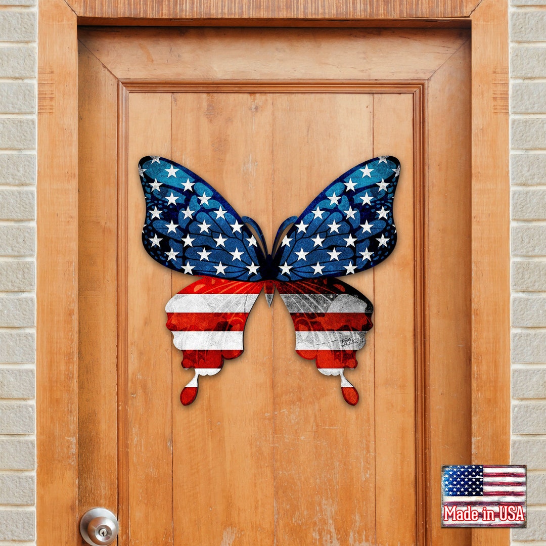 American Patriotic Flag Décor 4th of July Sign USA Butterfly Wooden ...