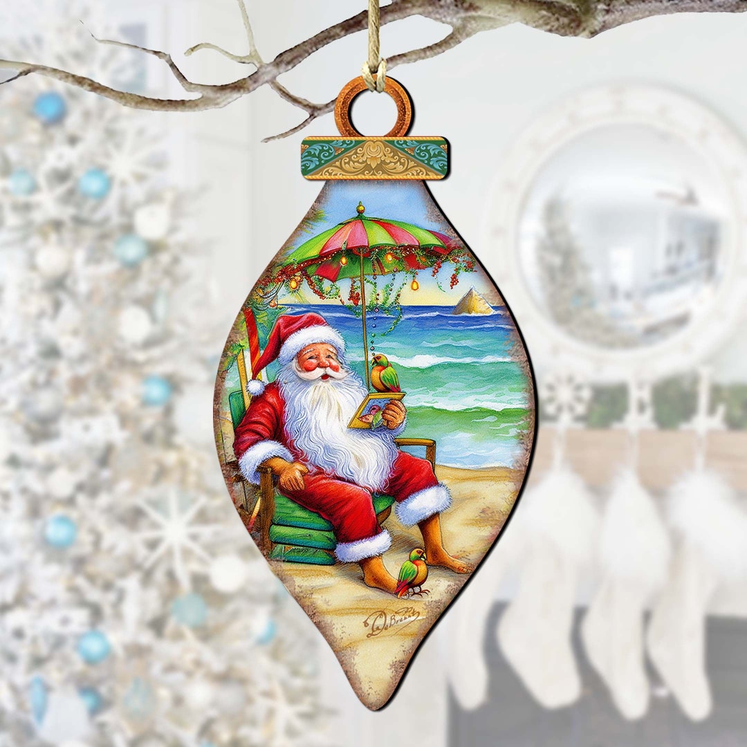 Santa on the Beach Ornament - Coastal Beach House Decor for Christmas ...