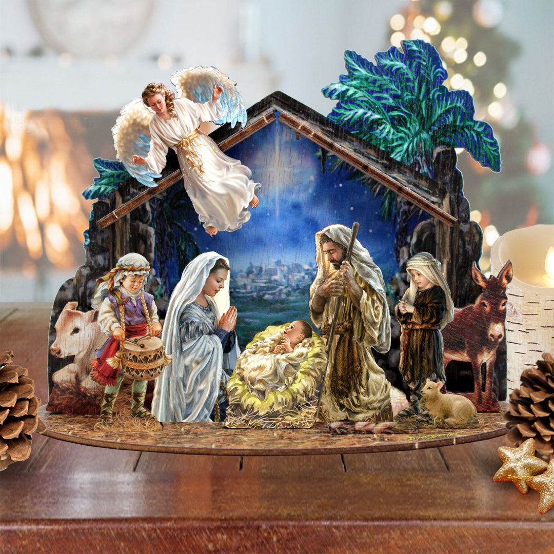 Nativity With Angel Décorative Set by D. Gelsinger - Handcrafted Wooden ...