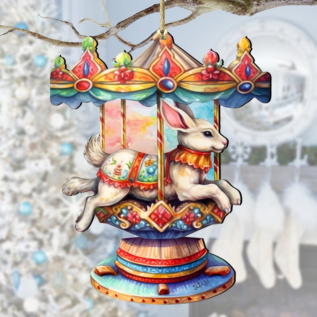 Carousel Bunny Ornament - Easter Spring Handcrafted Wooden Holiday ...