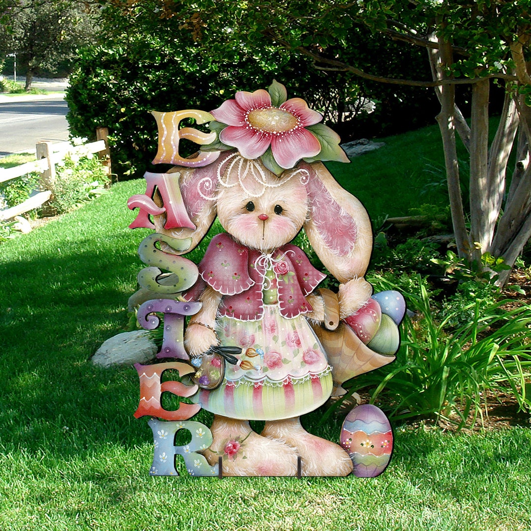 Outdoor Spring Bunny for Garden Yard and Lawn Decor, Wooden Easter and ...