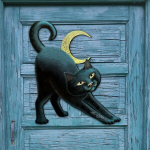 SALE Fall Decor Outdoor Halloween Black Cat Wooden Door Hanger Wall ...