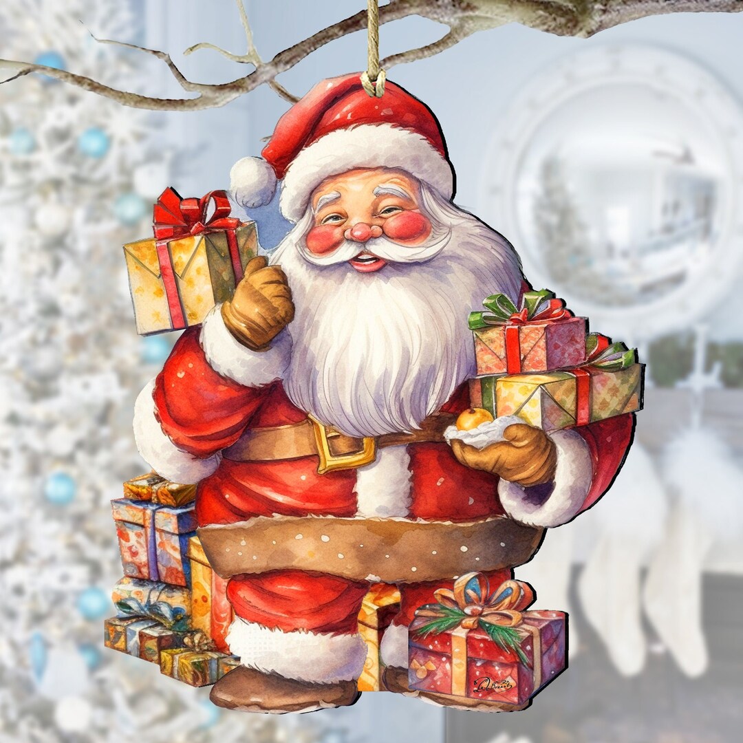 Merry Delivery Santa With Gifts Ornament - Christmas Santa Decor ...