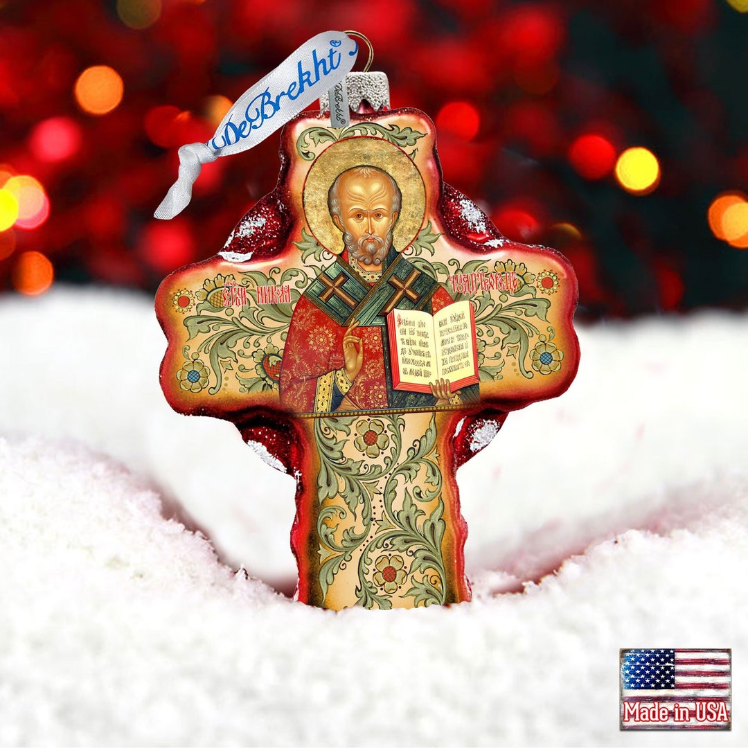 Saint Nicholas Icon Cross Mercury Glass Ornament - Inspirational ...