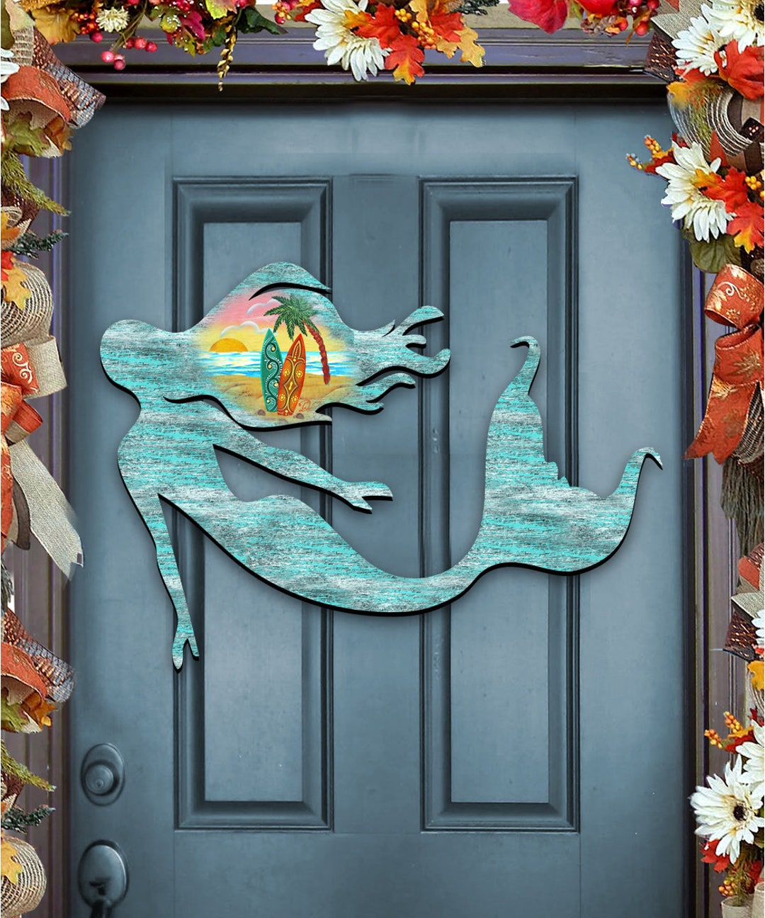 Coastal Mermaid Door Hanger – Nautical Wall Art - Beach House Decor ...