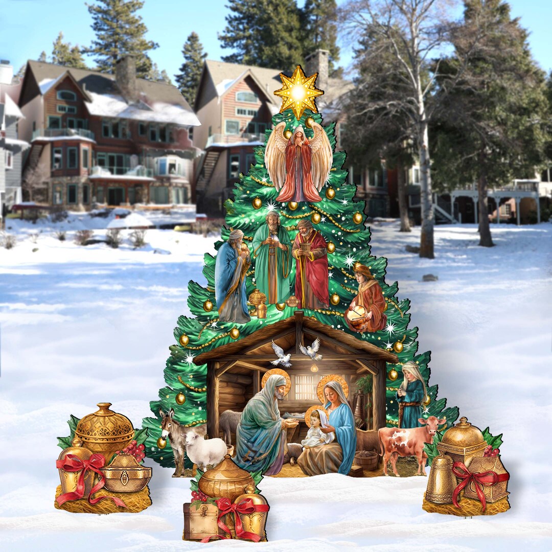 Outdoor Nativity-themed Christmas Tree Set of 4 Garden Yard Lawn Porch ...