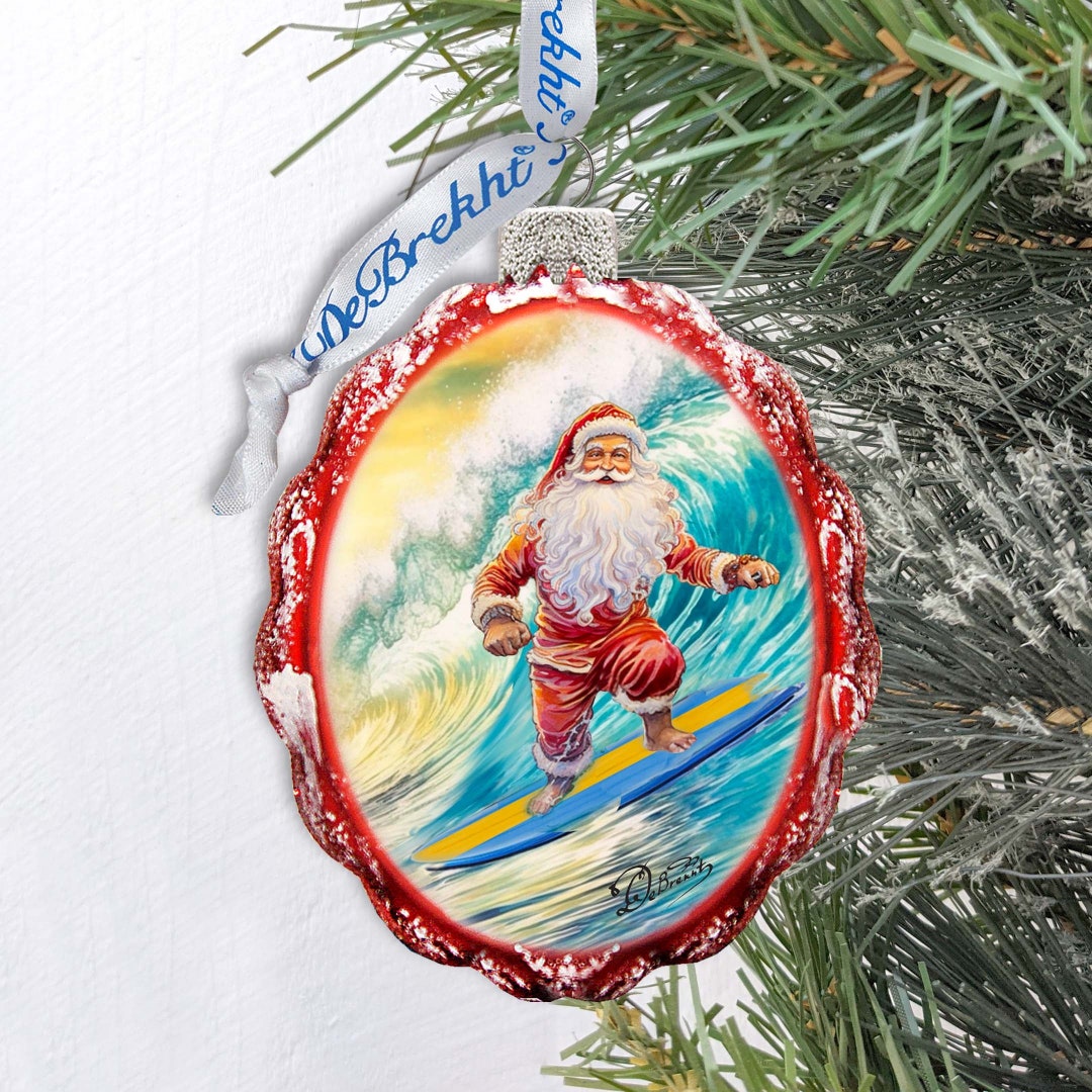 Santa on a Surfboard Coastal Christmas Ornament - Keepsake Mercury ...
