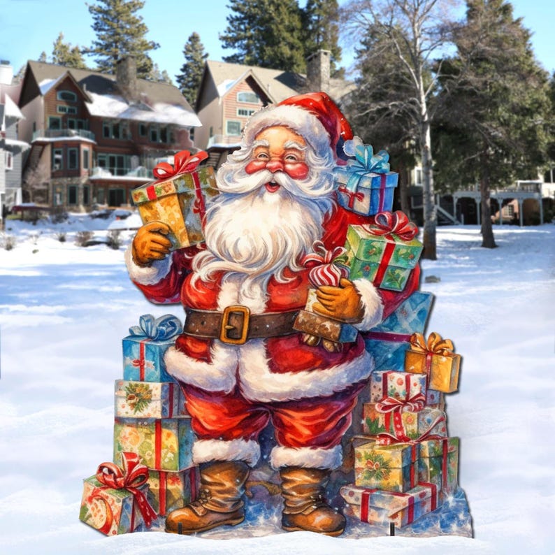 Outdoor Santa Merry Delivery Garden Yard Lawn Porch Wooden Christmas ...