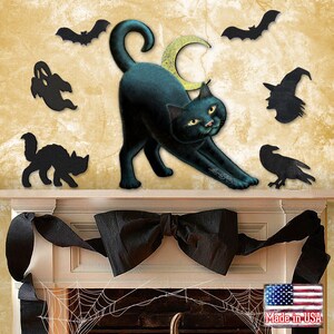 SALE Fall Decor Outdoor Halloween Black Cat Wooden Door Hanger Wall ...
