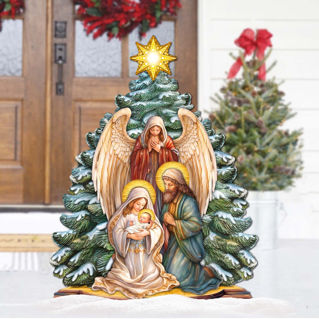 Outdoor Holy Family Angel Nativity Tree Garden Yard Decor Lawn Scene ...