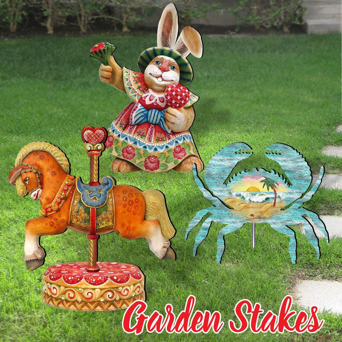 Outdoor Easter Decor Spring Decor - Decorated Easter Eggs Set of 3 Walk ...