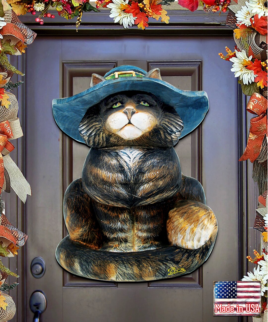 Fall Outdoor Black Cat Door Hanger Halloween Wooden Wall Decor Office ...