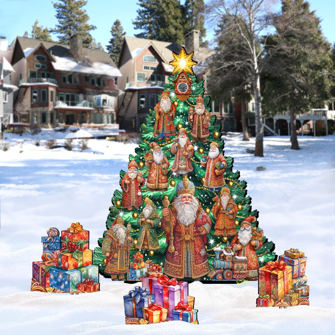 Santa-themed Christmas Tree Set of 4 Outdoor/ Indoor Décor - Etsy