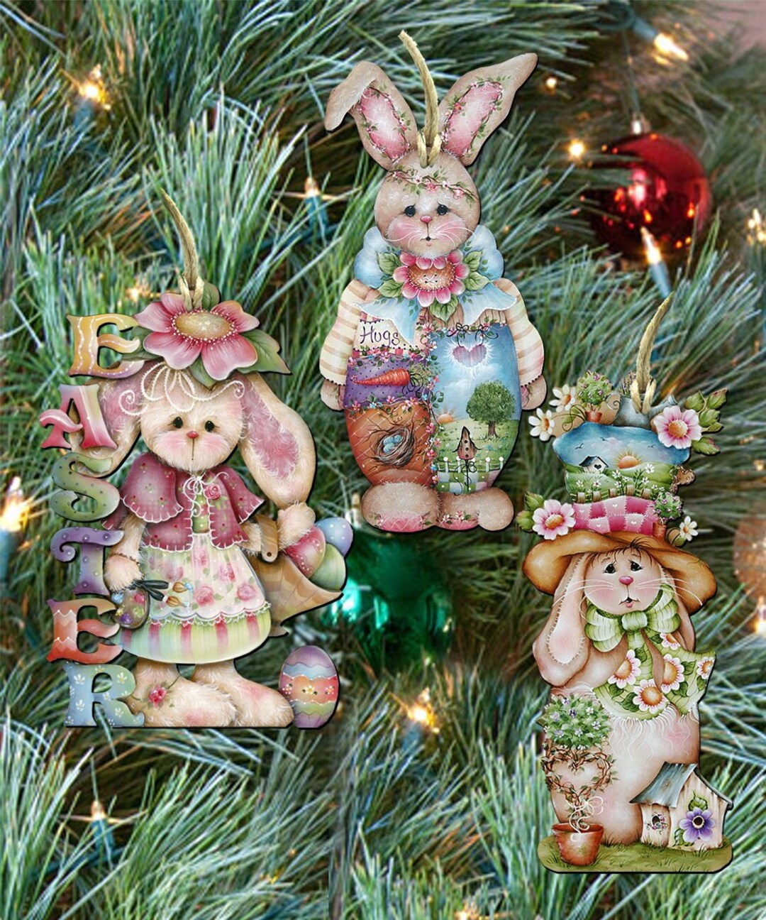 Easter Ornaments for Tree Easter Bunny Wooden Tree Ornaments Holiday ...