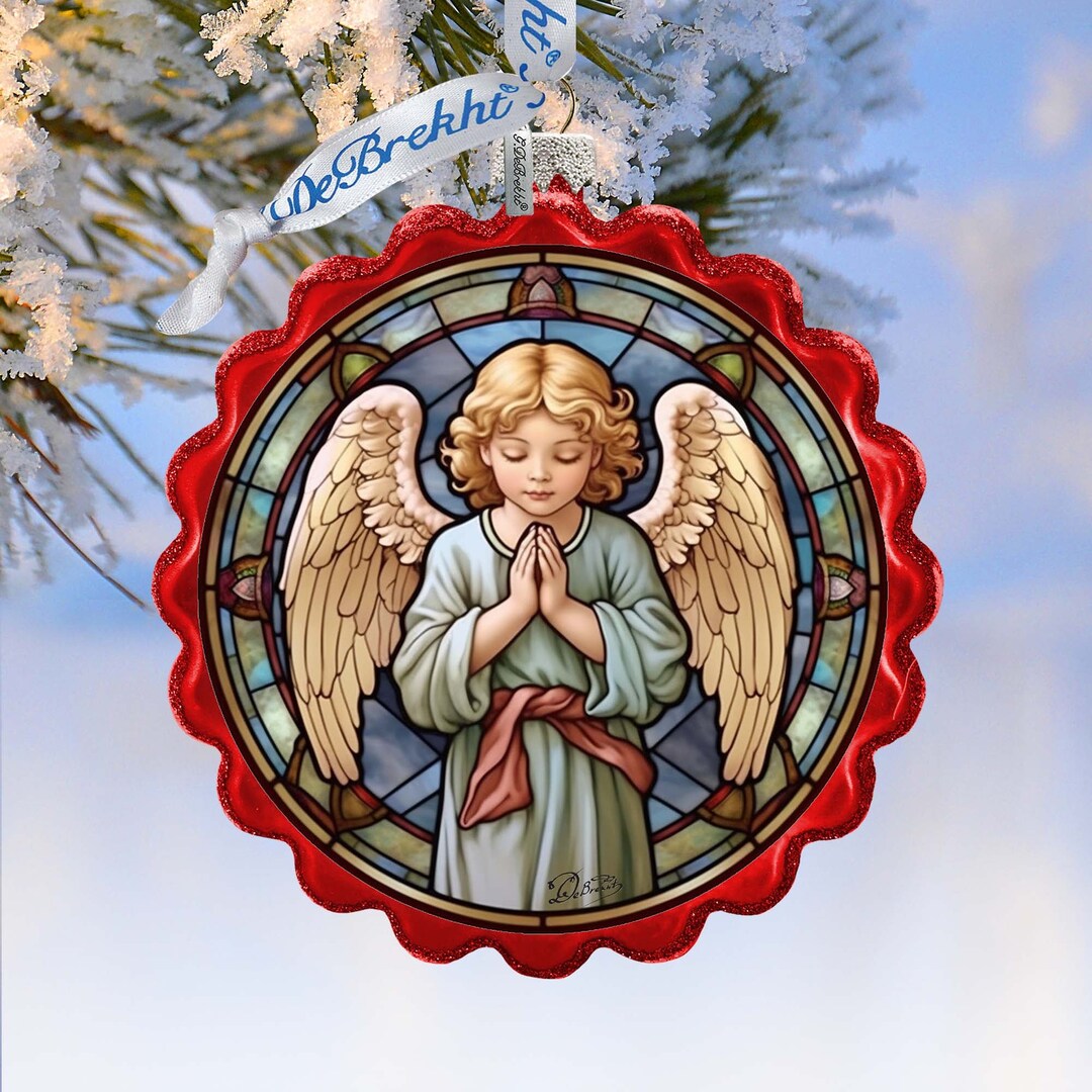 Little Angel Wreath Mercury Glass Ornament, Stained Style Design ...