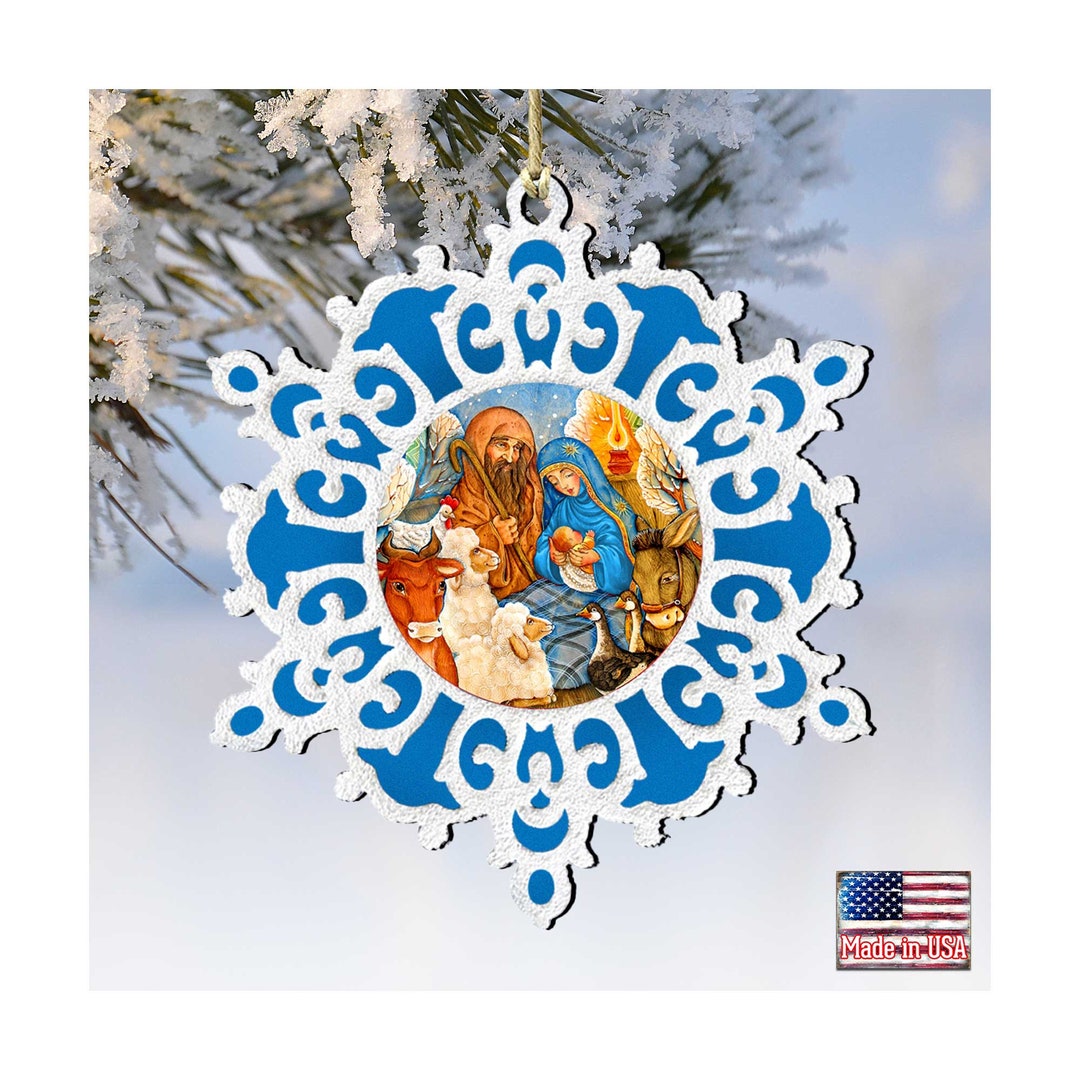 Nativity Christmas Ornaments Nativity Snowflake Wooden Christmas ...