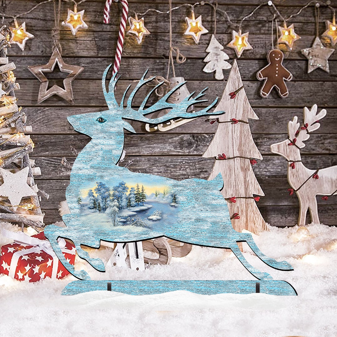Holiday Outdoor Decor Prancing Deer Scenic Free-standing Yard Decor ...