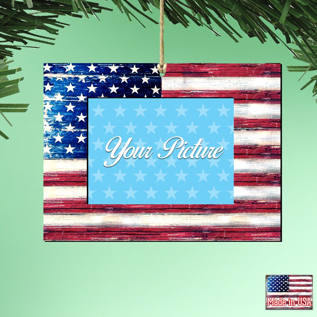 American Flag Picture Frame for 4th of July - Wooden Ornament for Photo ...
