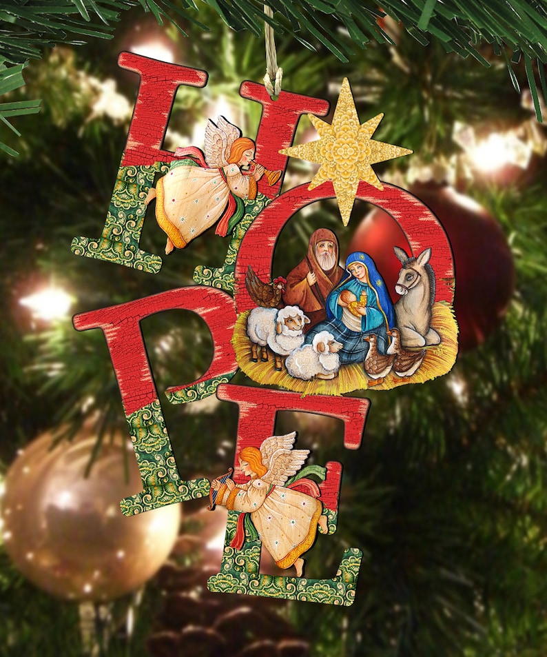 HOPE Nativity Ornament by G.debrekht Wooden Holiday Tree - Etsy