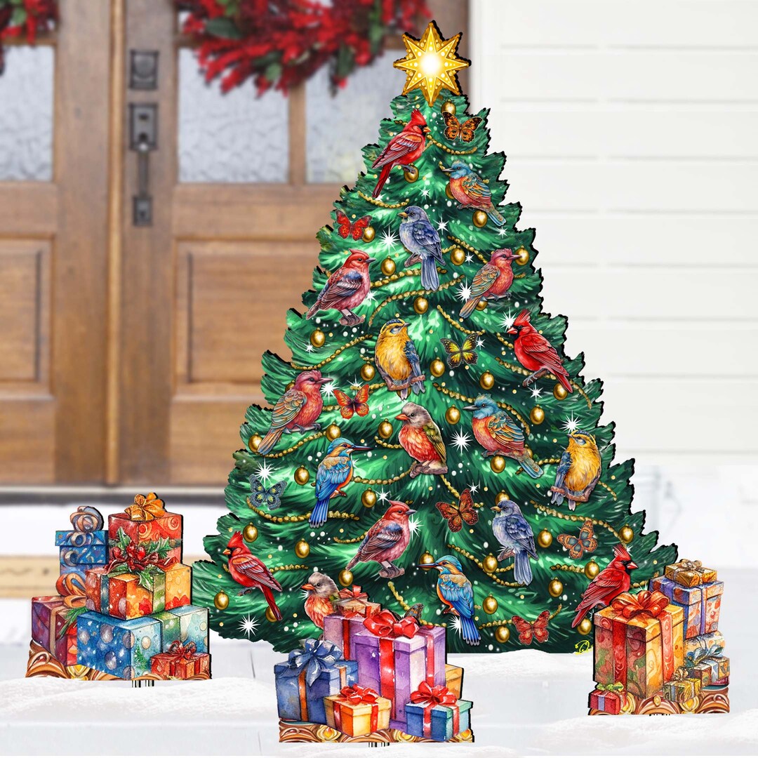 Outdoor Bird-themed Holiday Tree Set of 4 - Garden and Yard Decor Lawn ...