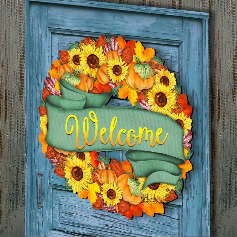 Welcome Sign Autumn Fall Flower Wreath - Thanksgiving Centerpiece ...