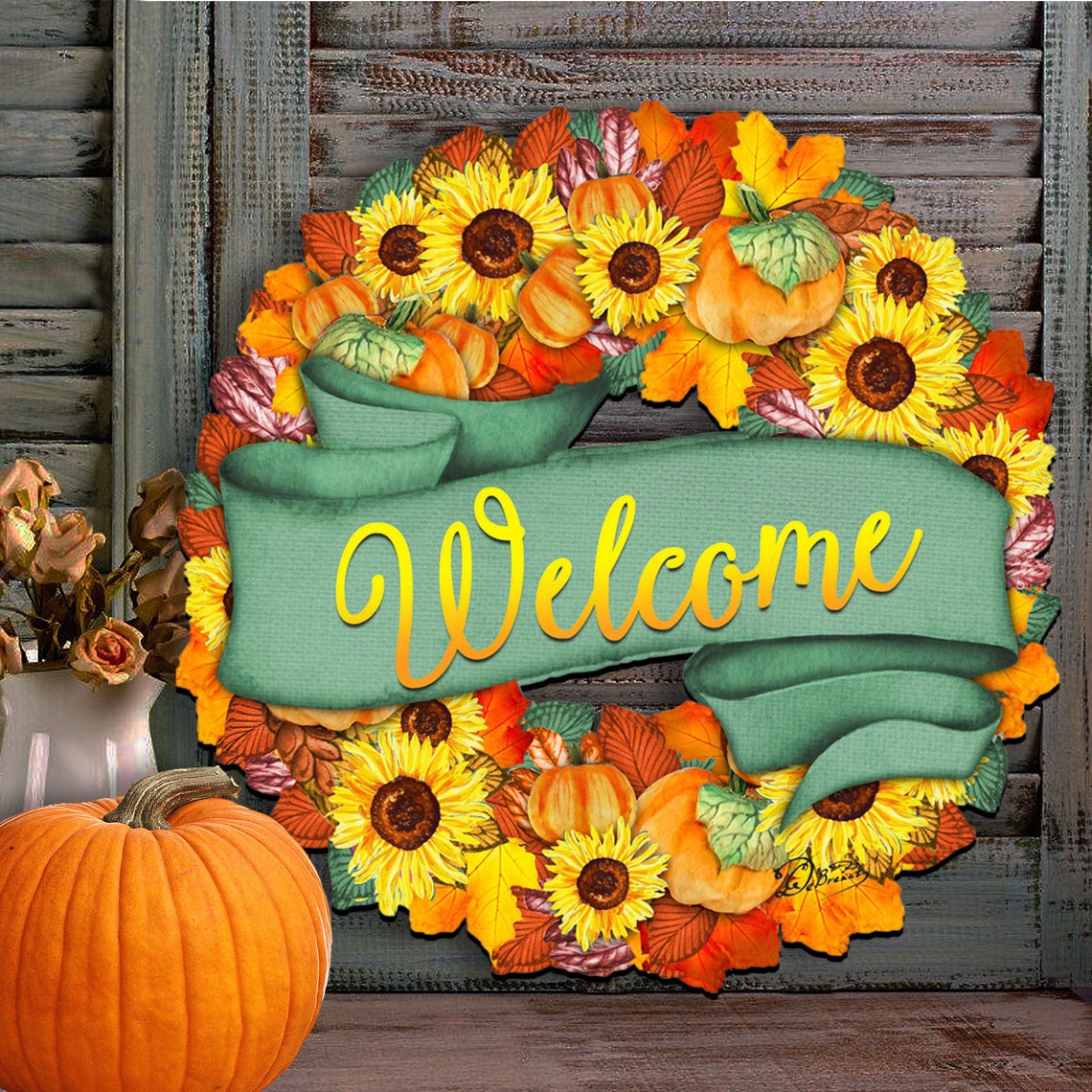 Welcome Sign Autumn Fall Flower Wreath Fall Decor - Etsy
