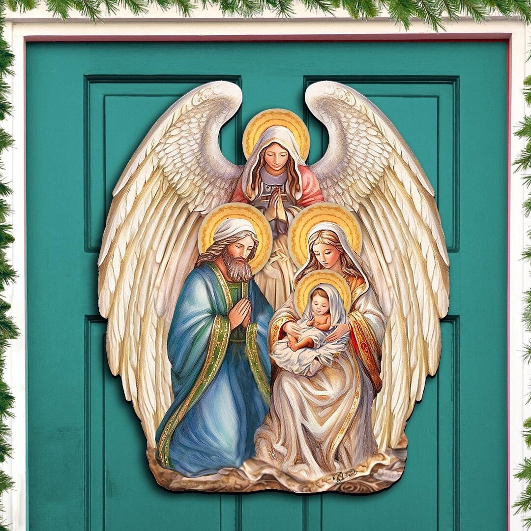 Nativity Guardian Angel Holy Family Holiday Door Decor Wooden Wall ...