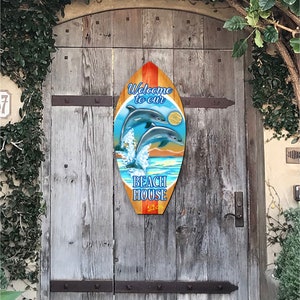 Scenic Surfboard Sunset Waves Door Hanger Coastal Wooden Wall Decor for ...