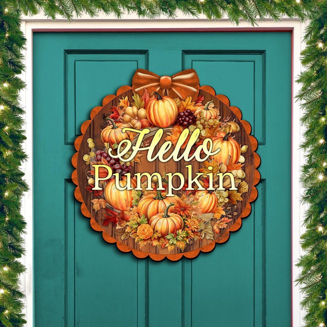 Hello Pumpkin Front Door Welcome Sign, Wooden Front Porch Decor ...