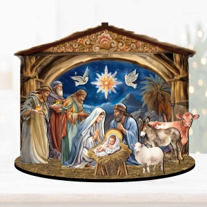 The Birth of Jesus Nativity Scene Décorative Set Handcrafted Wooden ...