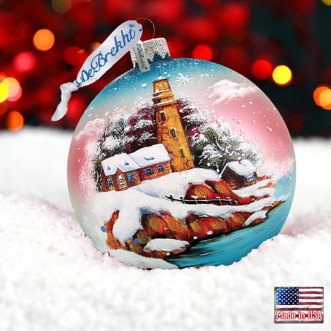 Lighthouse Scenic Mercury Glass Christmas Tree Ornament - Handcrafted ...