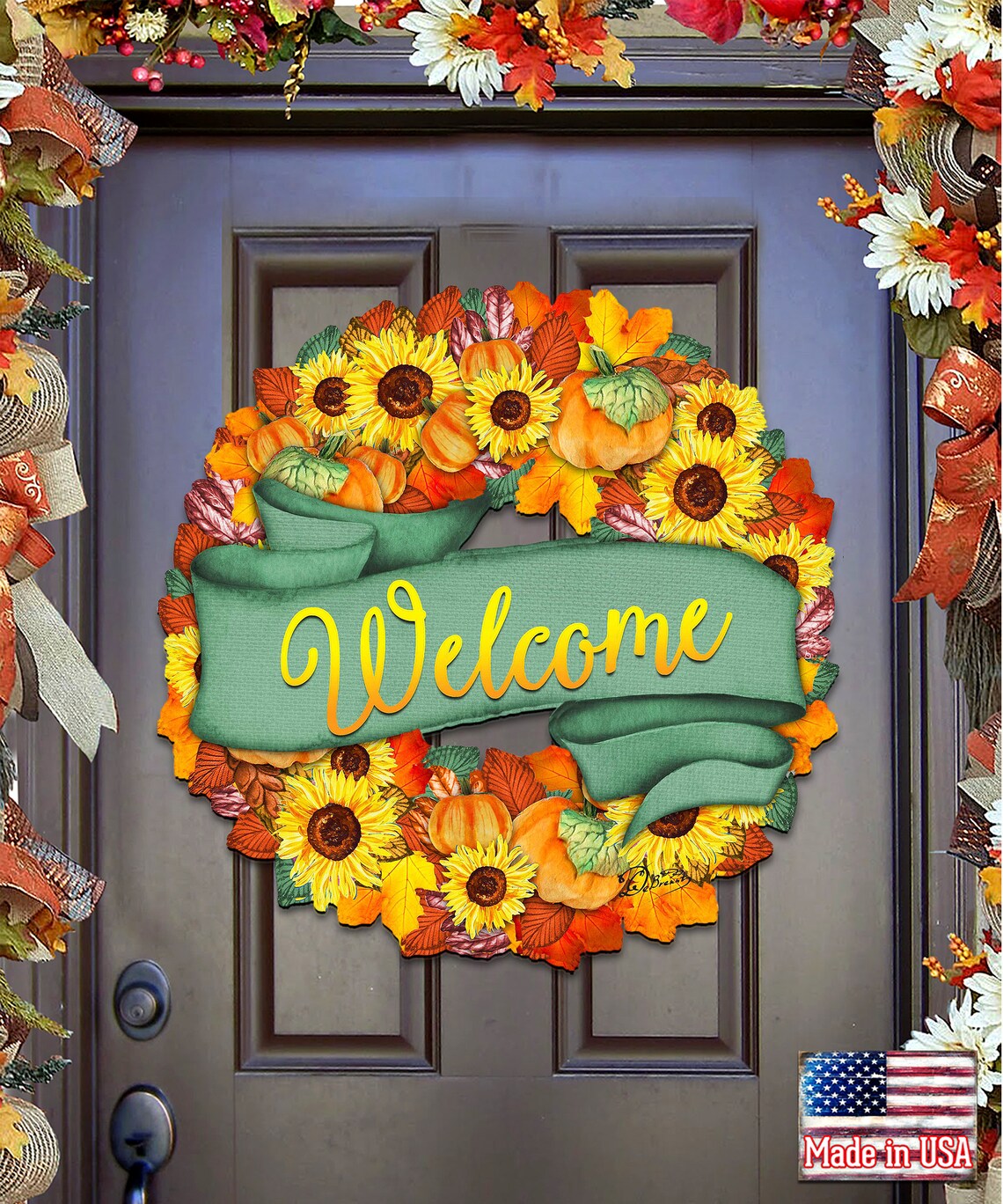 Welcome Sign Autumn Fall Flower Wreath Fall Decor - Etsy