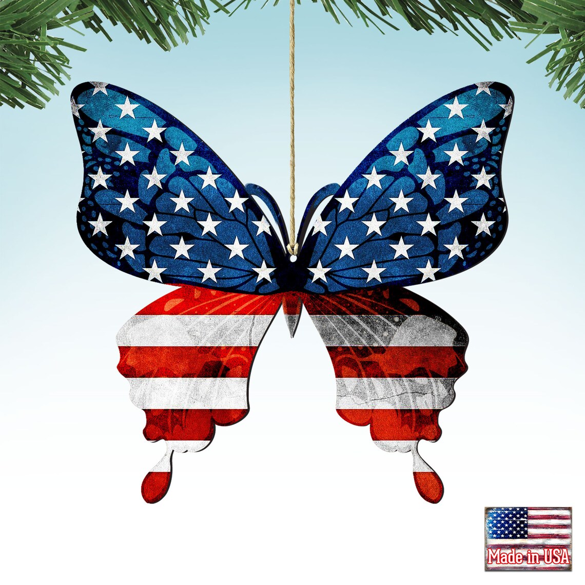 Patriotic USA Flag Butterfly Ornament - 4th of July Decoration ...