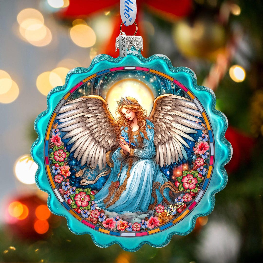 Angel With Bird Wreath Mercury Glass Ornament - Nativity Holiday Decor ...