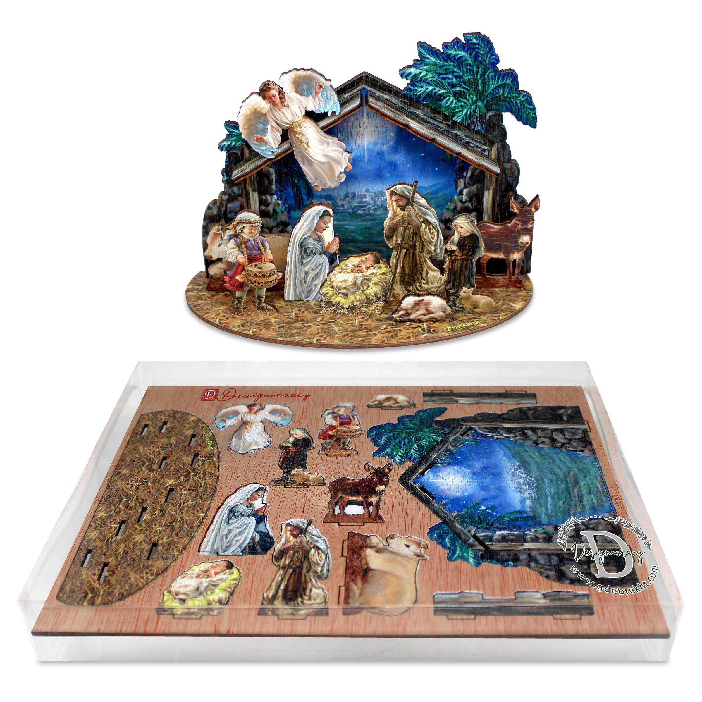 The Birth of Jesus Nativity Scene Décorative Set - Handcrafted Eco Wood ...