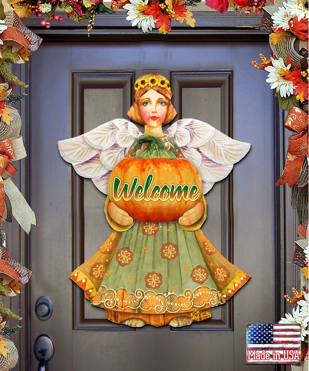 Thanksgiving Wood Decor - Welcome Fall Angel Door Hanger - Wooden Wall ...