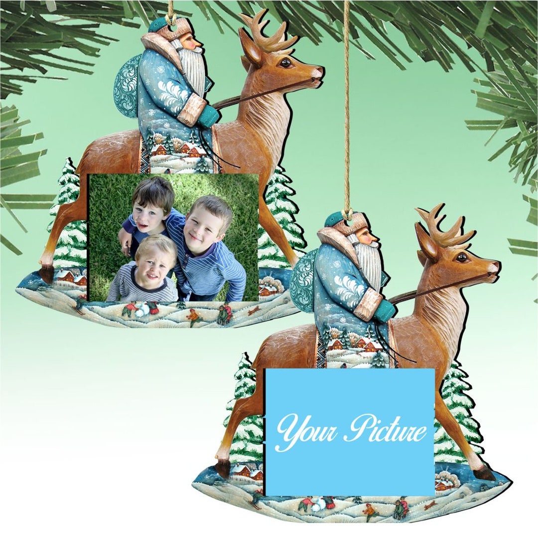 Santa on Reindeer Christmas Picture Frame Ornaments Ornament With Photo ...