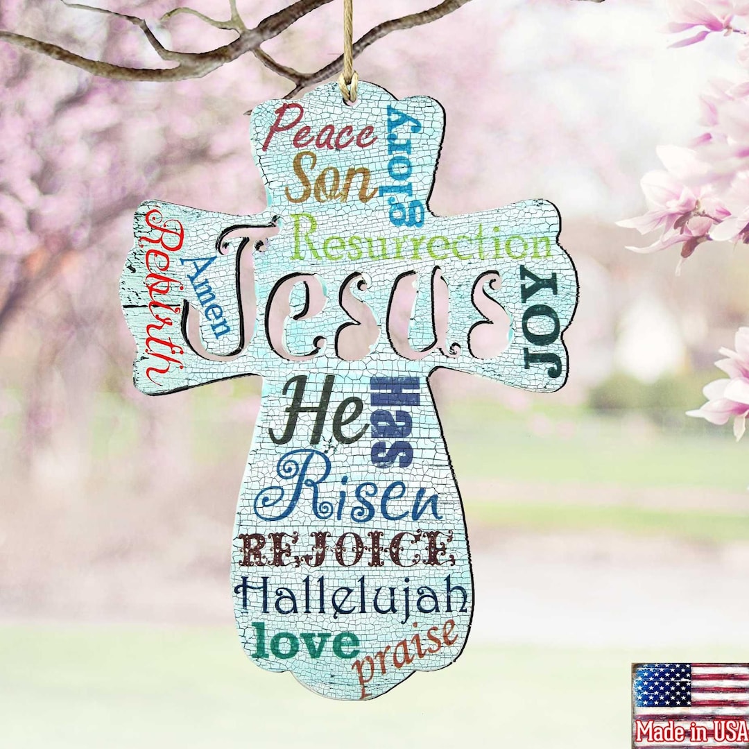 Jesus Cross Wooden Ornament – Handcrafted Easter Tree Decoration ...