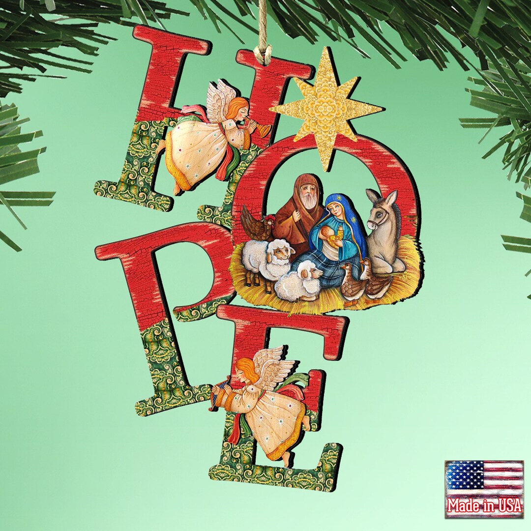 HOPE Nativity Ornament by G.debrekht Wooden Holiday Tree Decoration ...