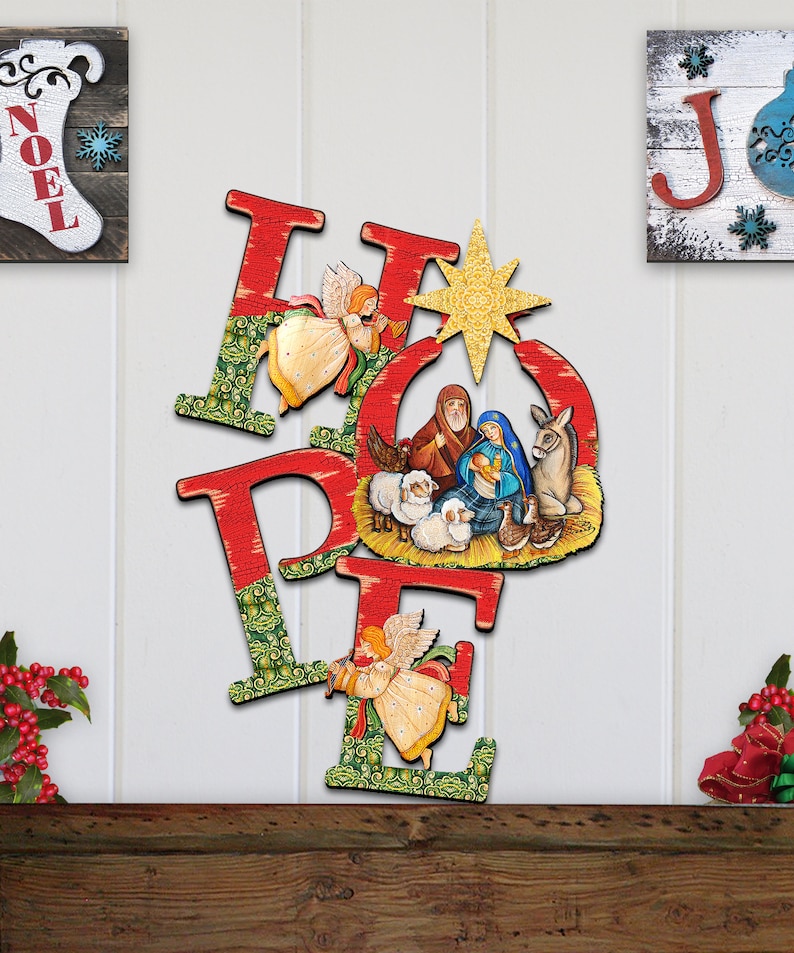 HOPE SIGN NATIVITY Wooden Door Hanger / Wall decor by | Etsy
