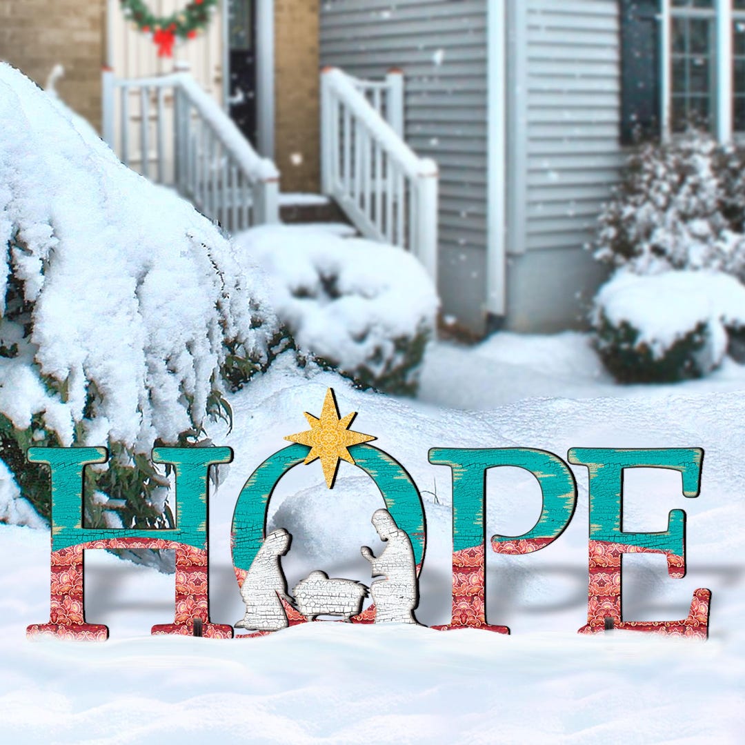 Outdoor Hope Nativity Set of 4 - Handcrafted Free-standing Wooden ...