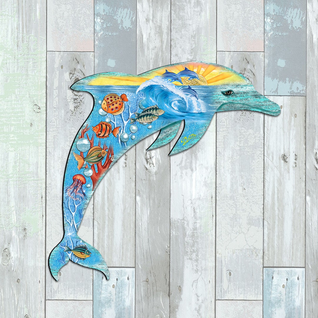 Dolphin Sea Life Art Door Hanger Wooden Wall Hanging for Beach Cottage ...