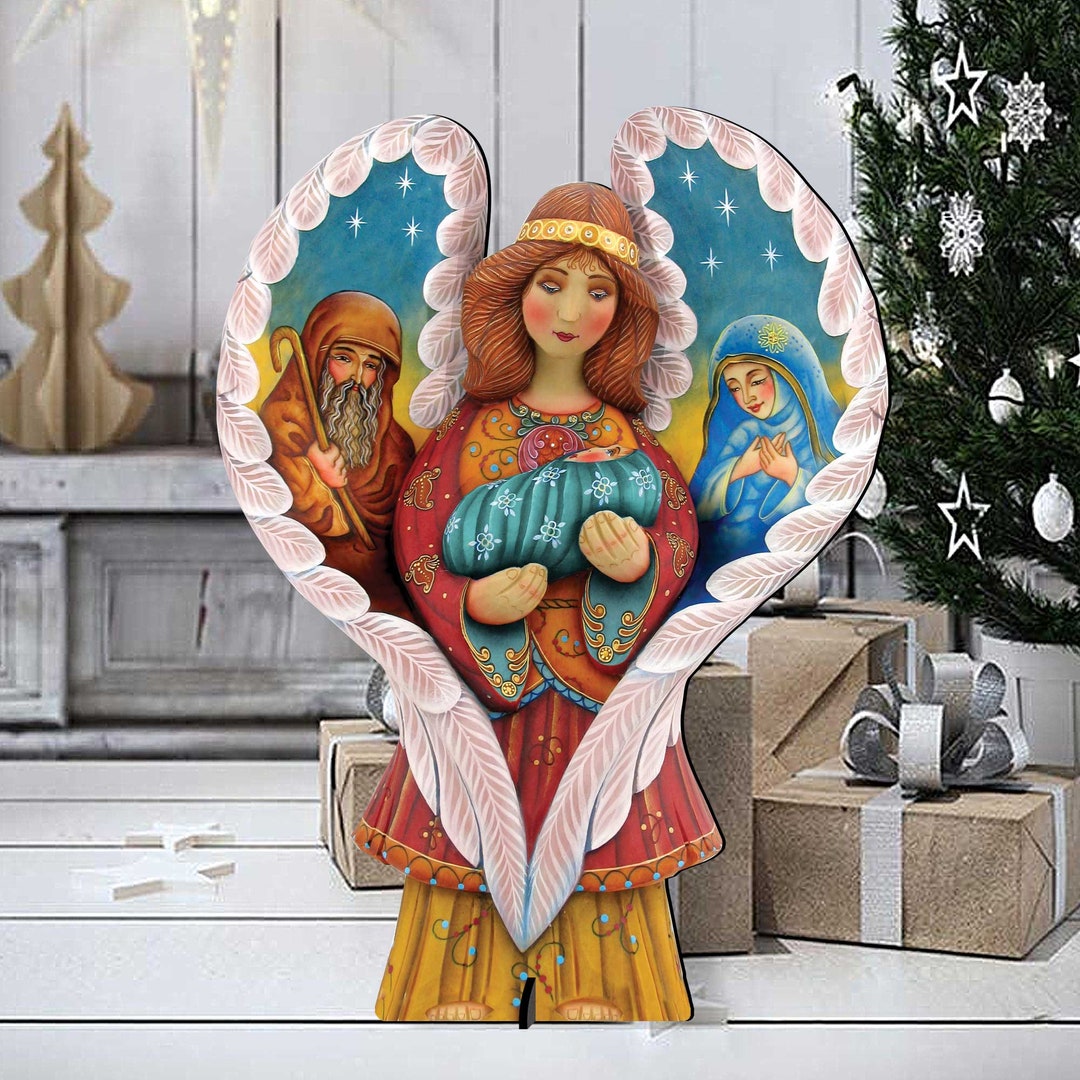 Outdoor Angel Nativity - Garden Yard and Porch Scene Decor Wooden ...