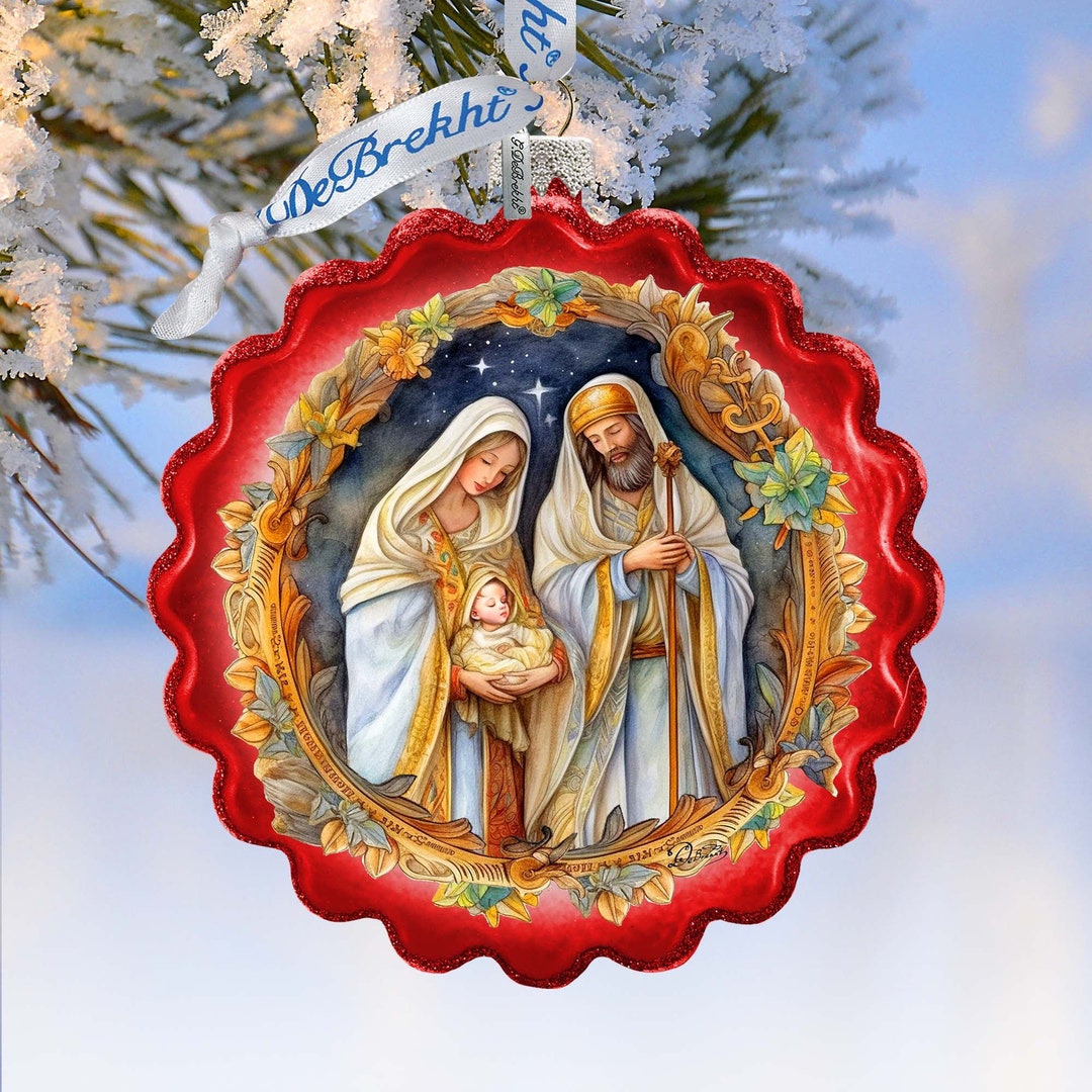 Classic Holy Family Nativity Wreath Ornament - Christmas Mercury Glass ...